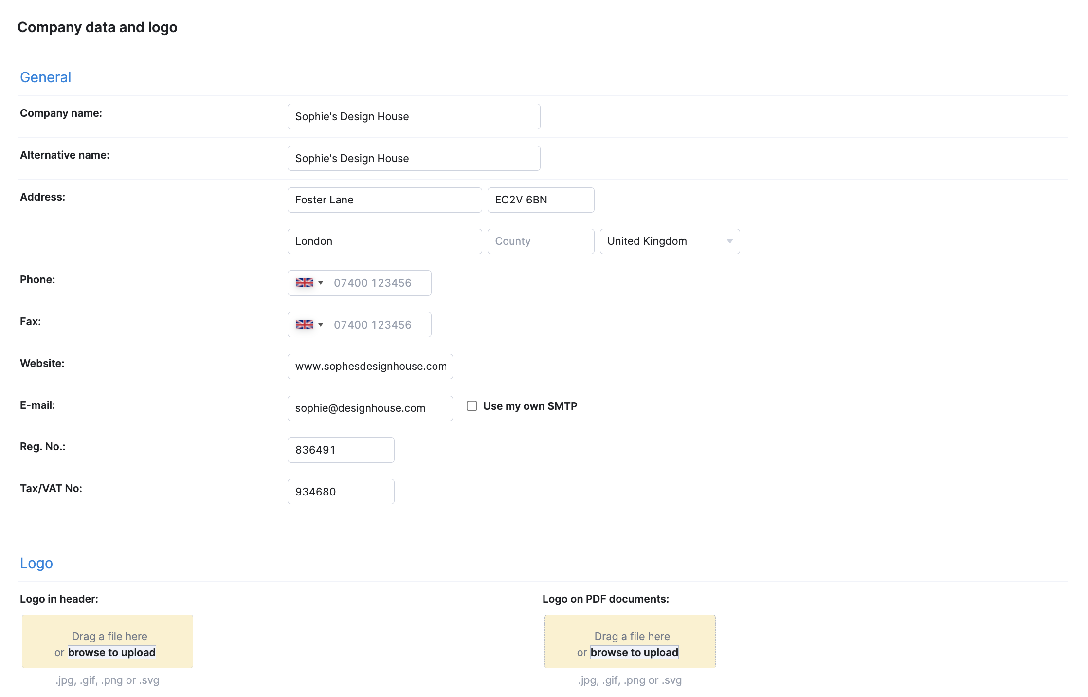 Company data and logo – Scoro Help Center