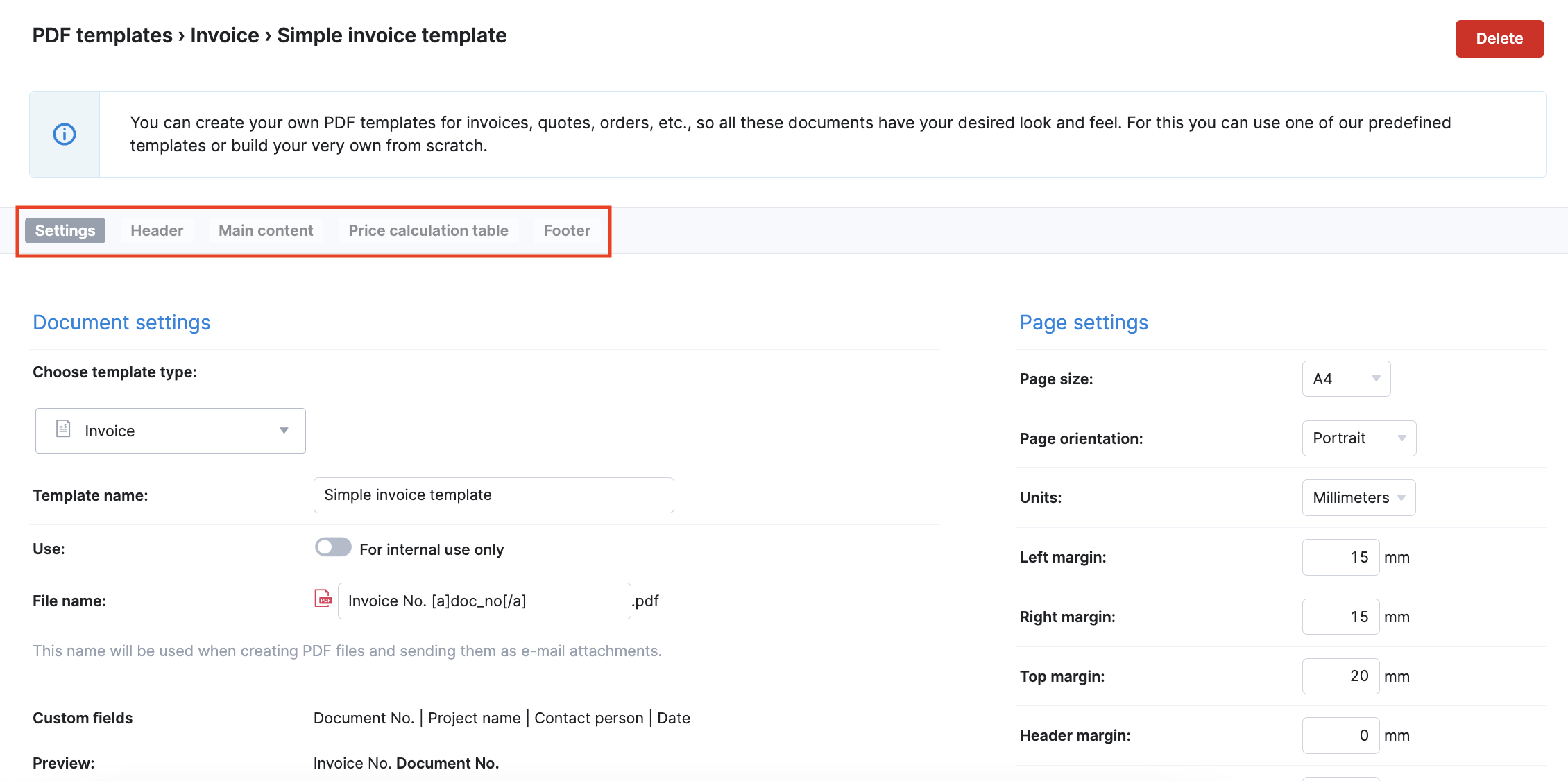 Adding Modifying And Deleting Pdf Templates Scoro Help Center