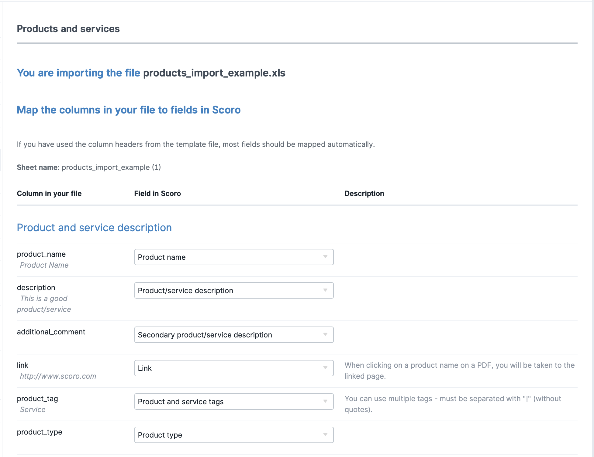 Importing products and services – Scoro Help Center