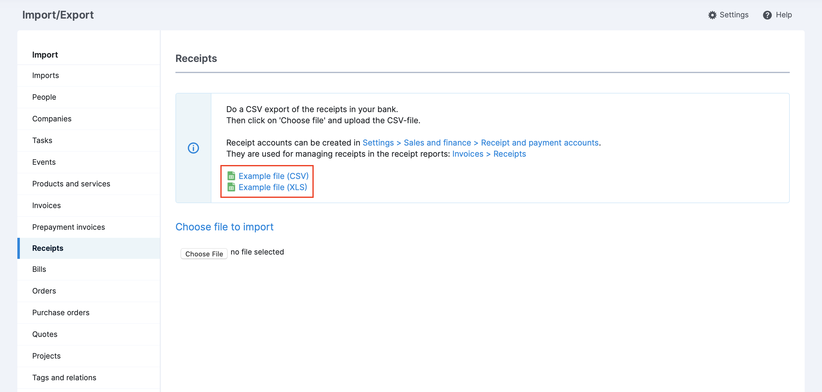 Importing receipts – Scoro Help Center
