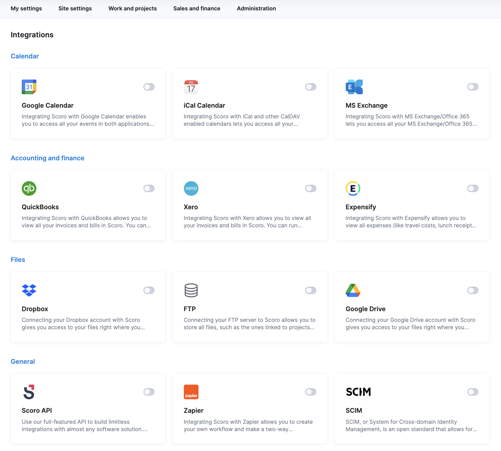 Overview of integrations – Scoro Help Center