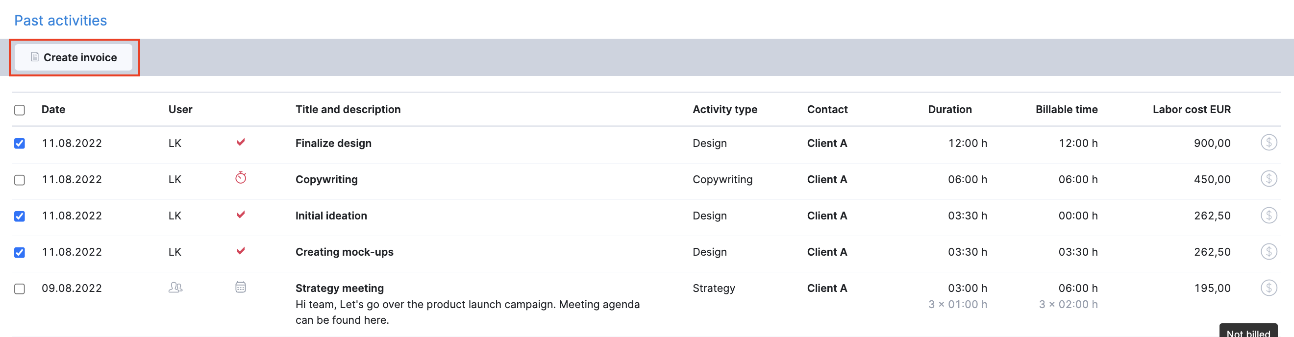 Quoted vs Actual table – Scoro Help Center