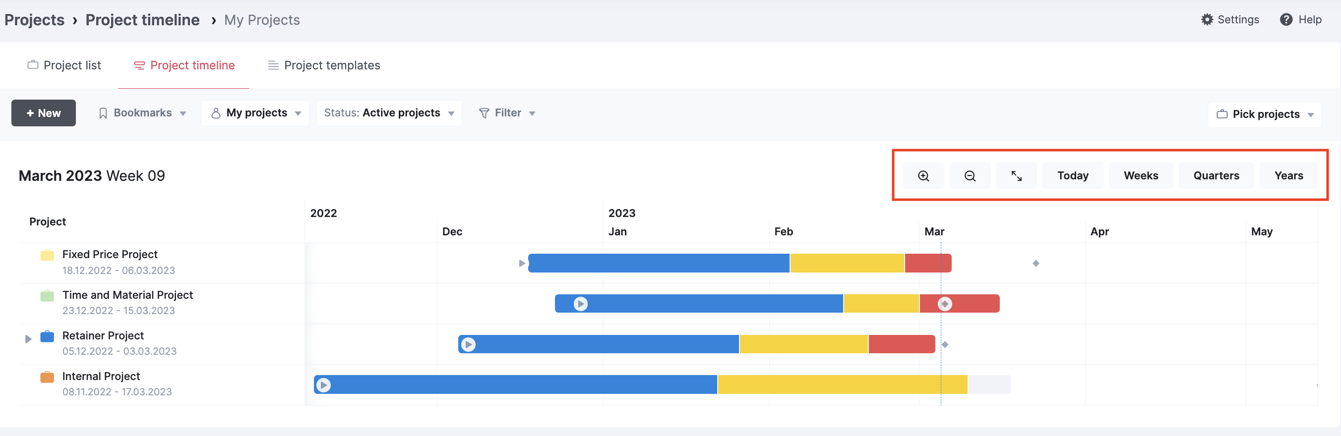 Project timeline view – Scoro Help Center