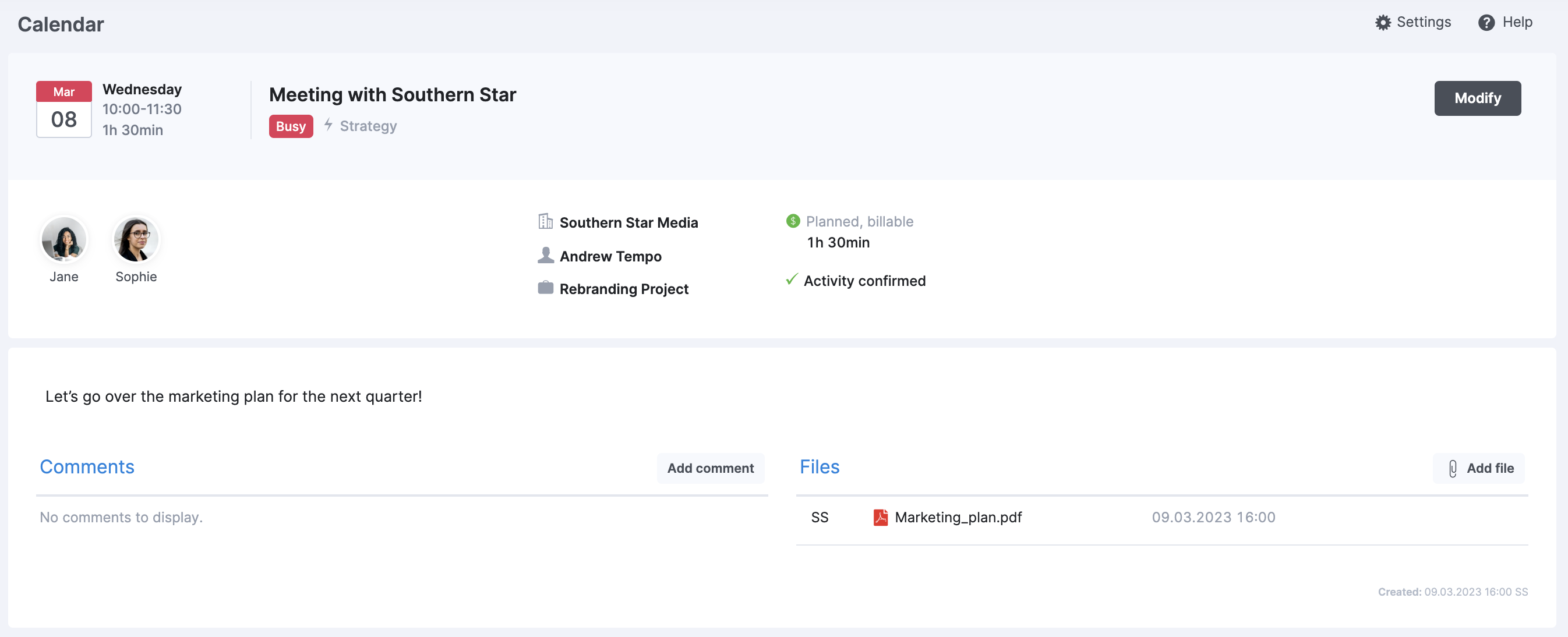 Viewing Modifying And Deleting An Event Scoro Help Center