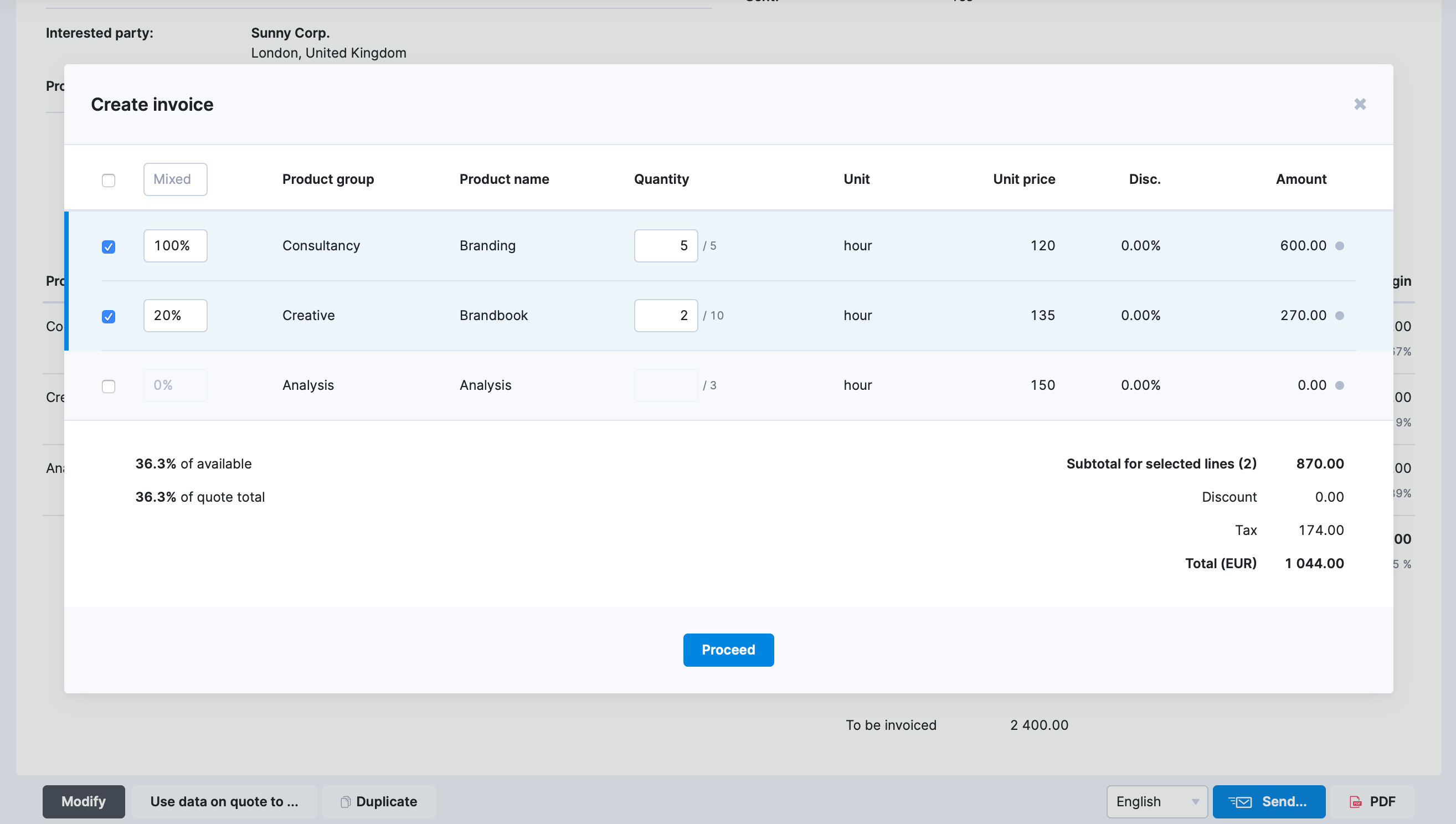 Partial invoicing – Scoro Help Center