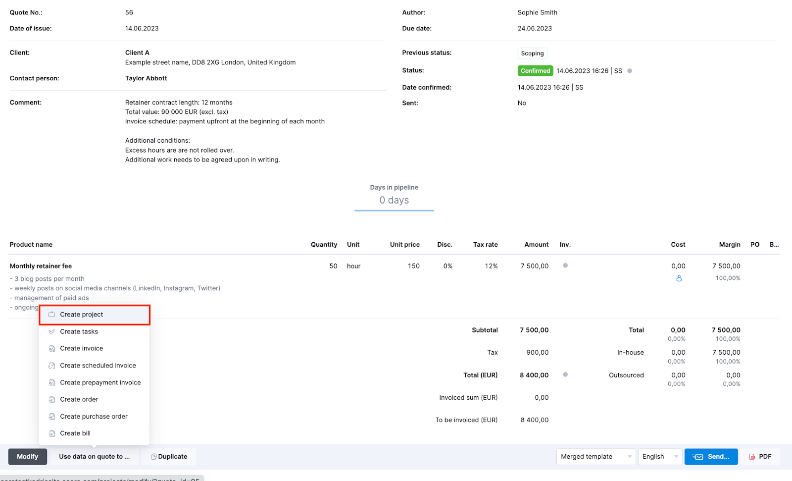 Managing retainer agreements – Scoro Help Center