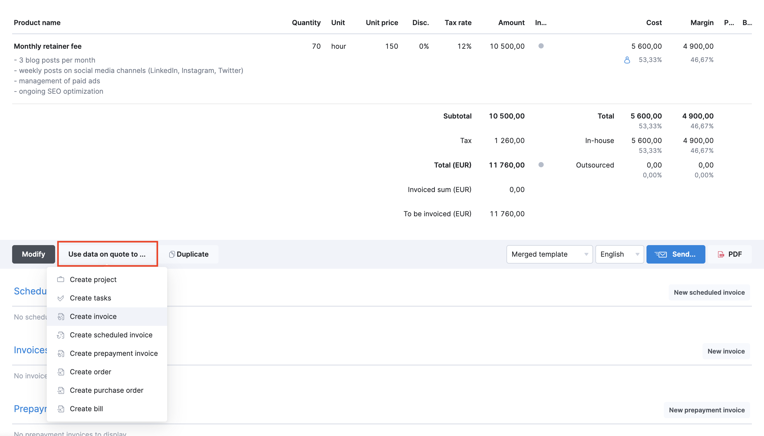 Managing retainer agreements – Scoro Help Center