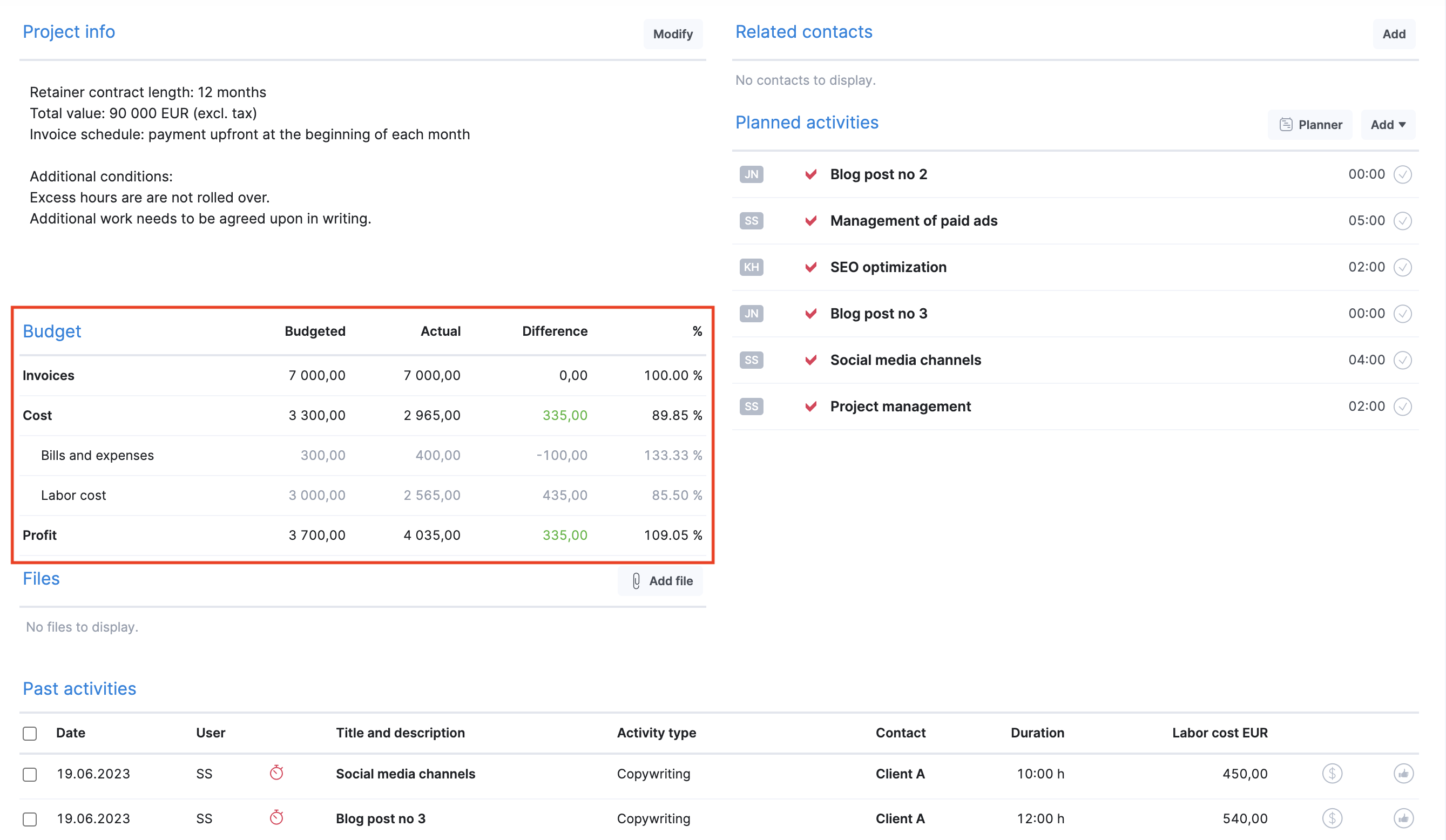 Managing retainer agreements – Scoro Help Center