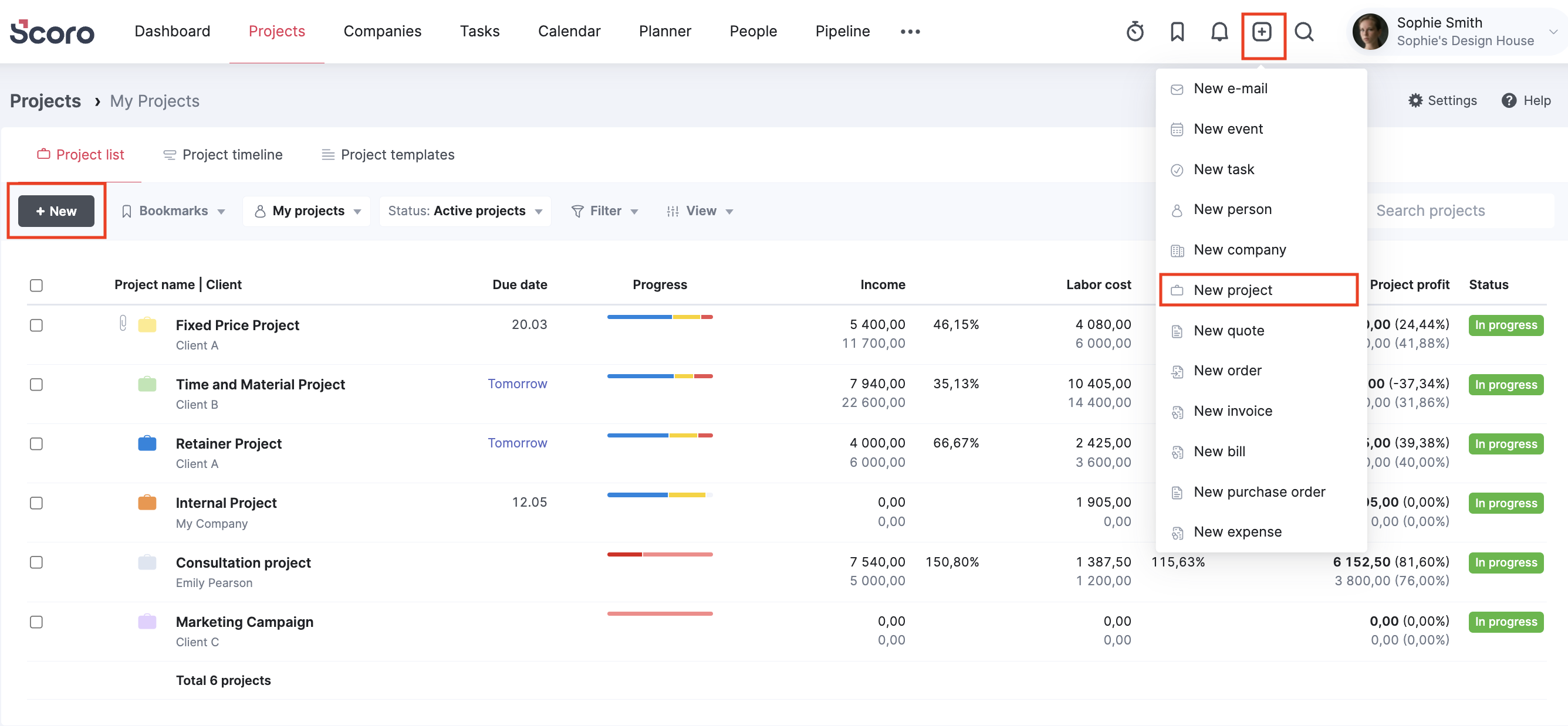 Creating Modifying And Deleting Projects Scoro Help Center