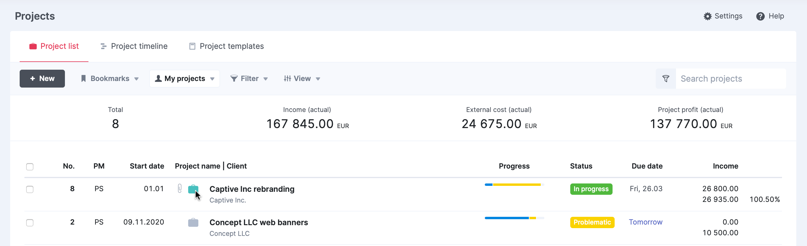 Creating, modifying and deleting projects – Scoro Help Center