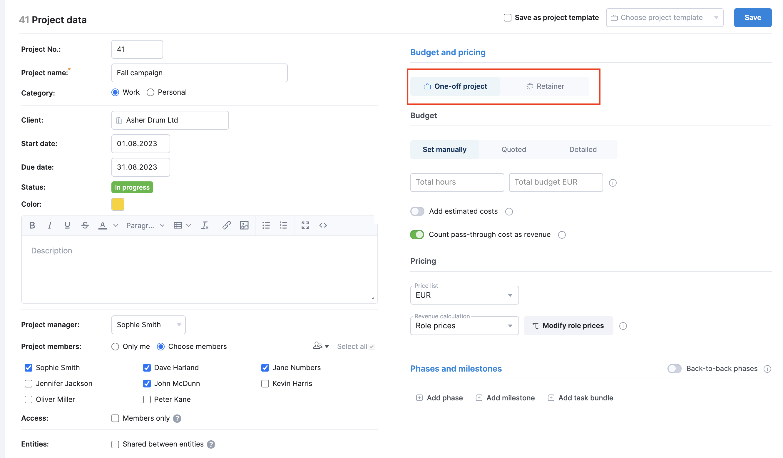 Creating, modifying and deleting projects – Scoro Help Center