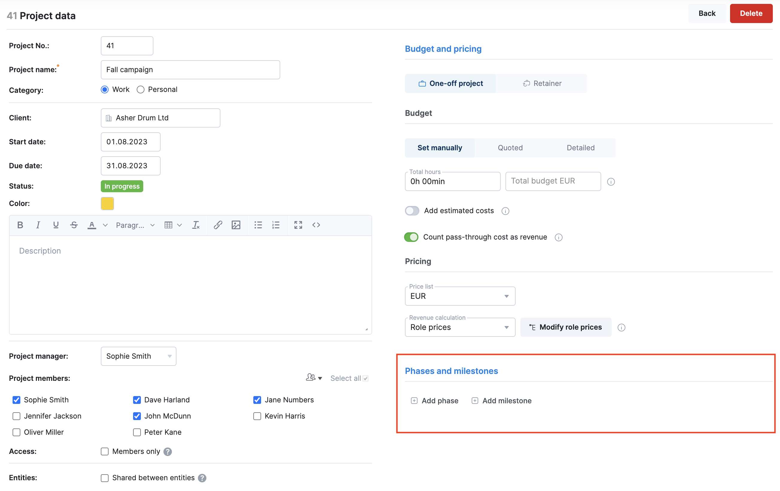 Creating, modifying and deleting projects – Scoro Help Center