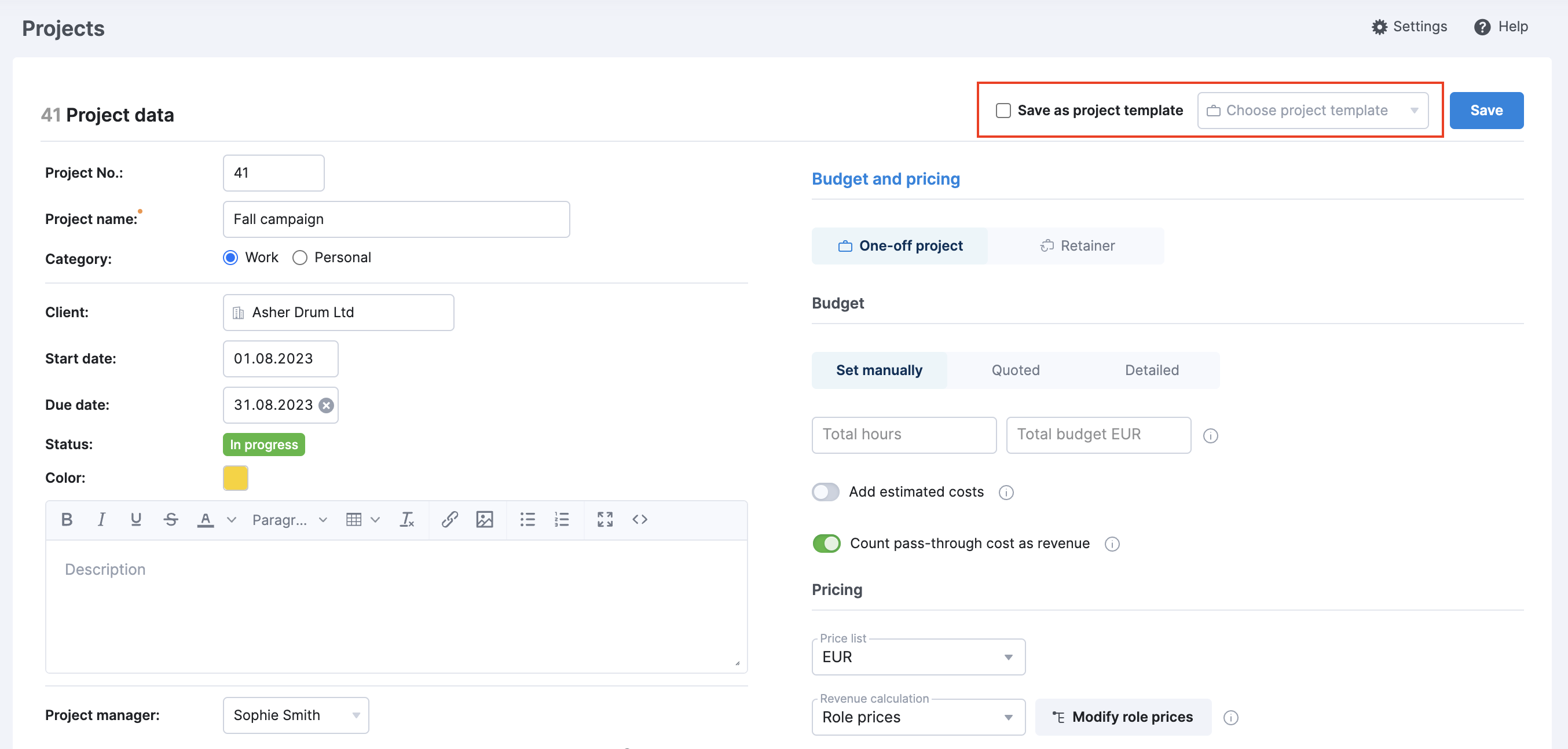 Creating, modifying and deleting projects – Scoro Help Center