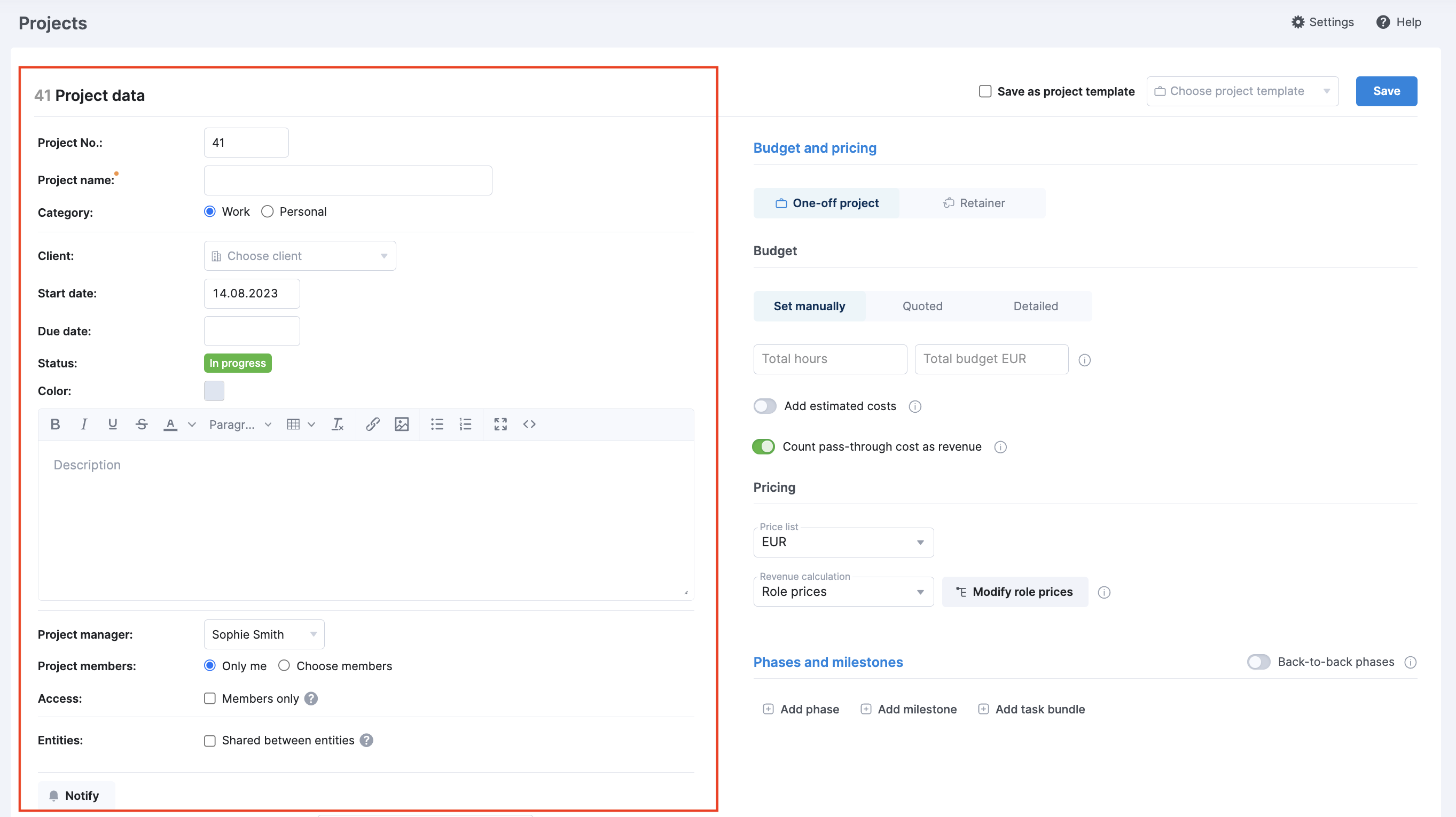 Creating, modifying and deleting projects – Scoro Help Center
