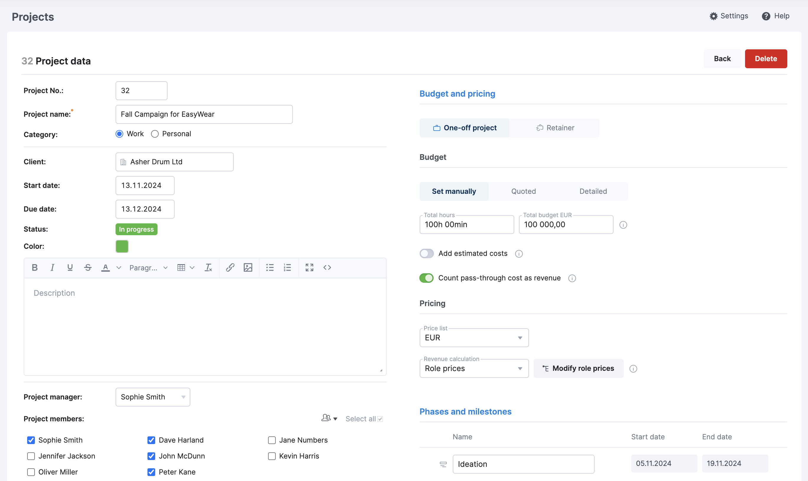 Creating, modifying and deleting projects – Scoro Help Center