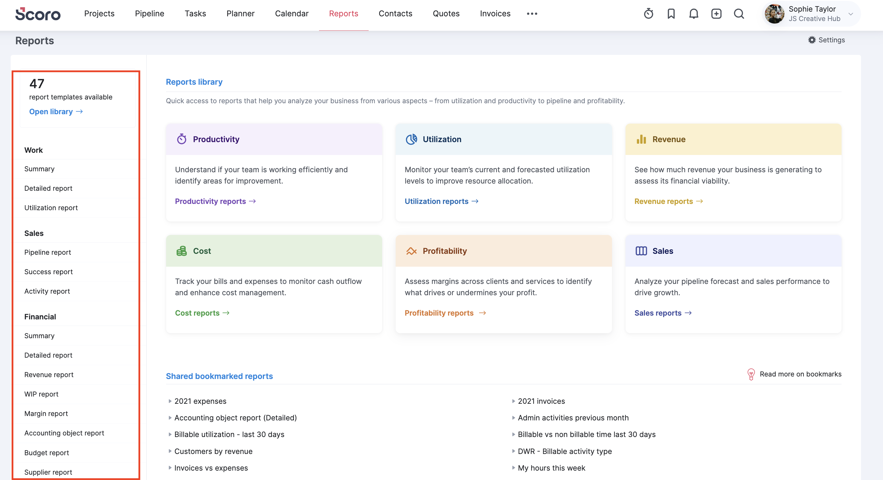 Overview of report types – Scoro Help Center
