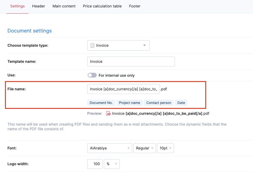 Adding Modifying And Deleting Pdf Templates Scoro Help Center