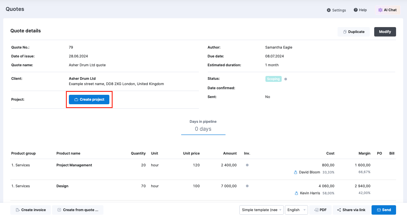 Turning a quote into a project – Scoro Help Center