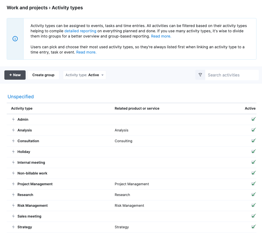 Activity types – Scoro Help Center